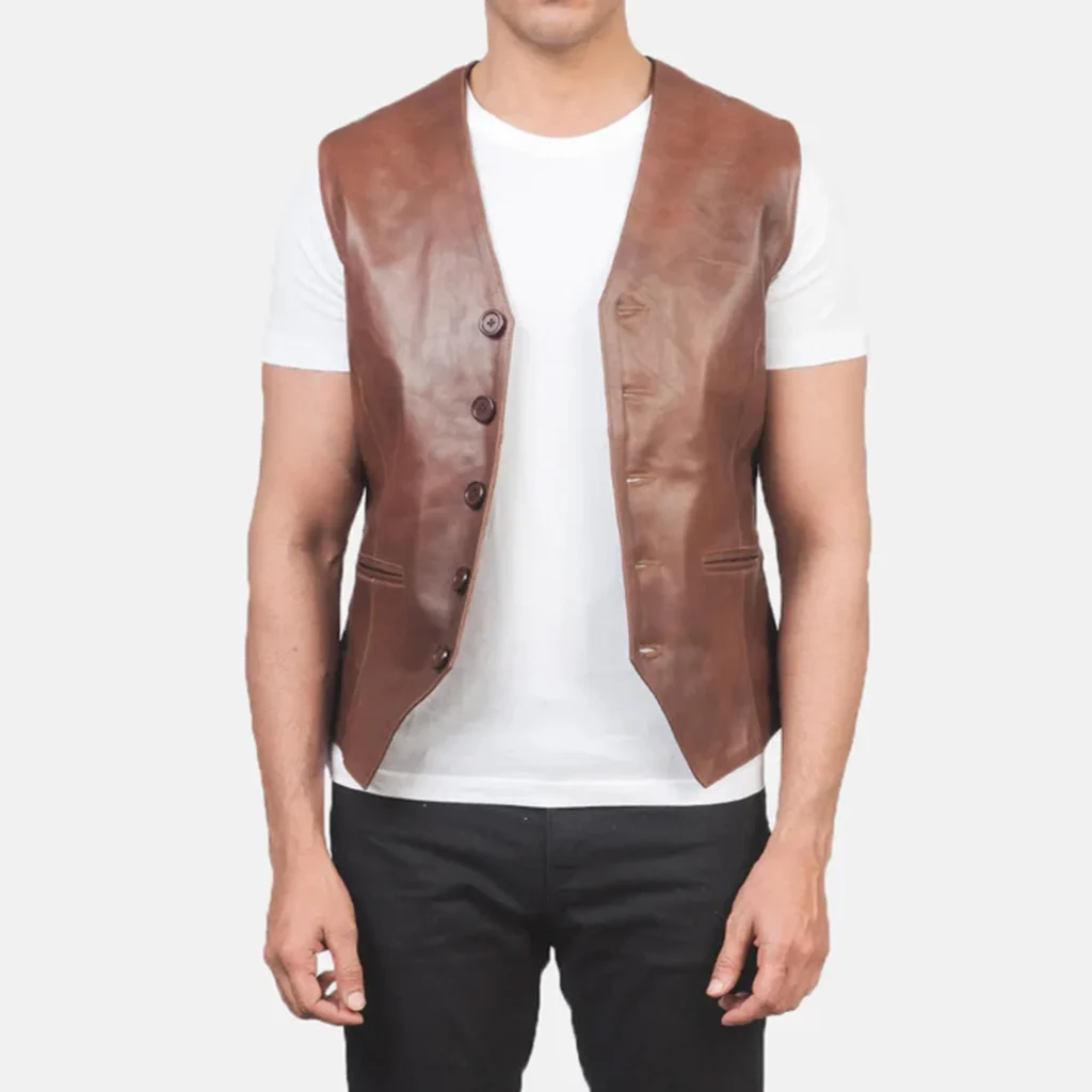 Custom Cowhide Leather Vests Mens Motorbike Leather Vest